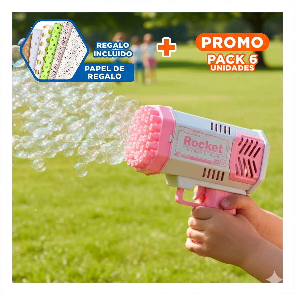PACK6 LANZABURBUJAS DE BURBUJAS RECREATIVO COHETE ROSADO Y BLANCO Y ...