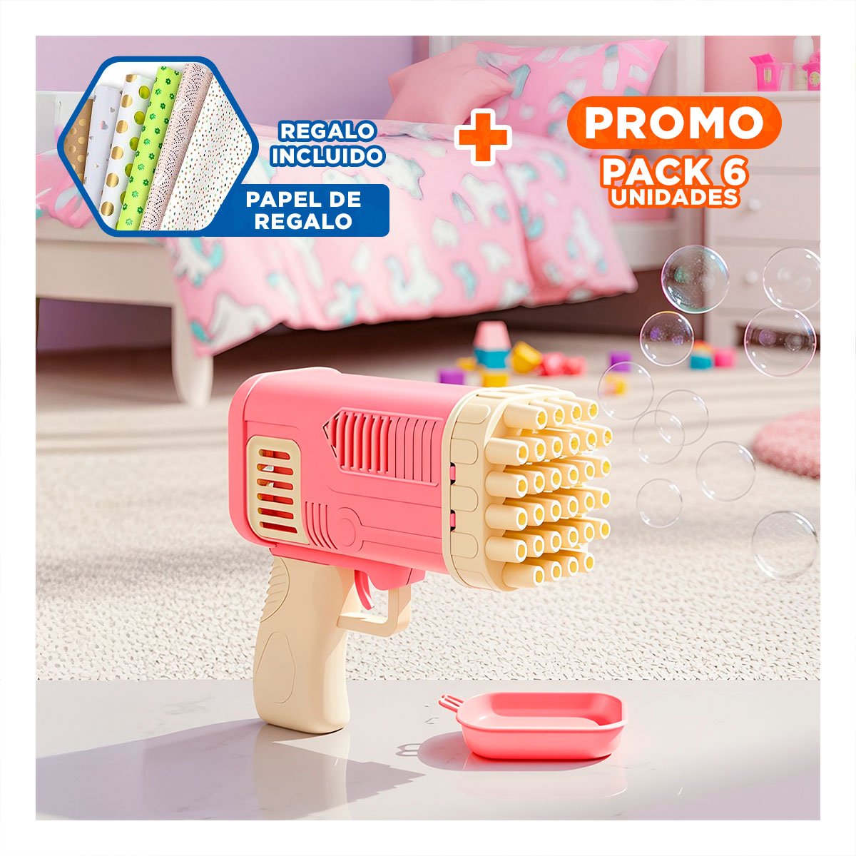 PACK6 PROYECTOR DE BURBUJAS COHETE ROSADO PARA JUEGOS DE NINOS EN ...