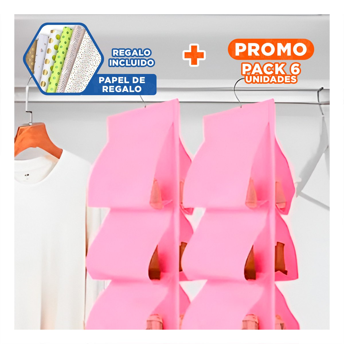 PACK6 ARTÍCULO COLGANTE PARA MANTENER CLOSET ORDENADO 6 PARES ROSADO Y ...