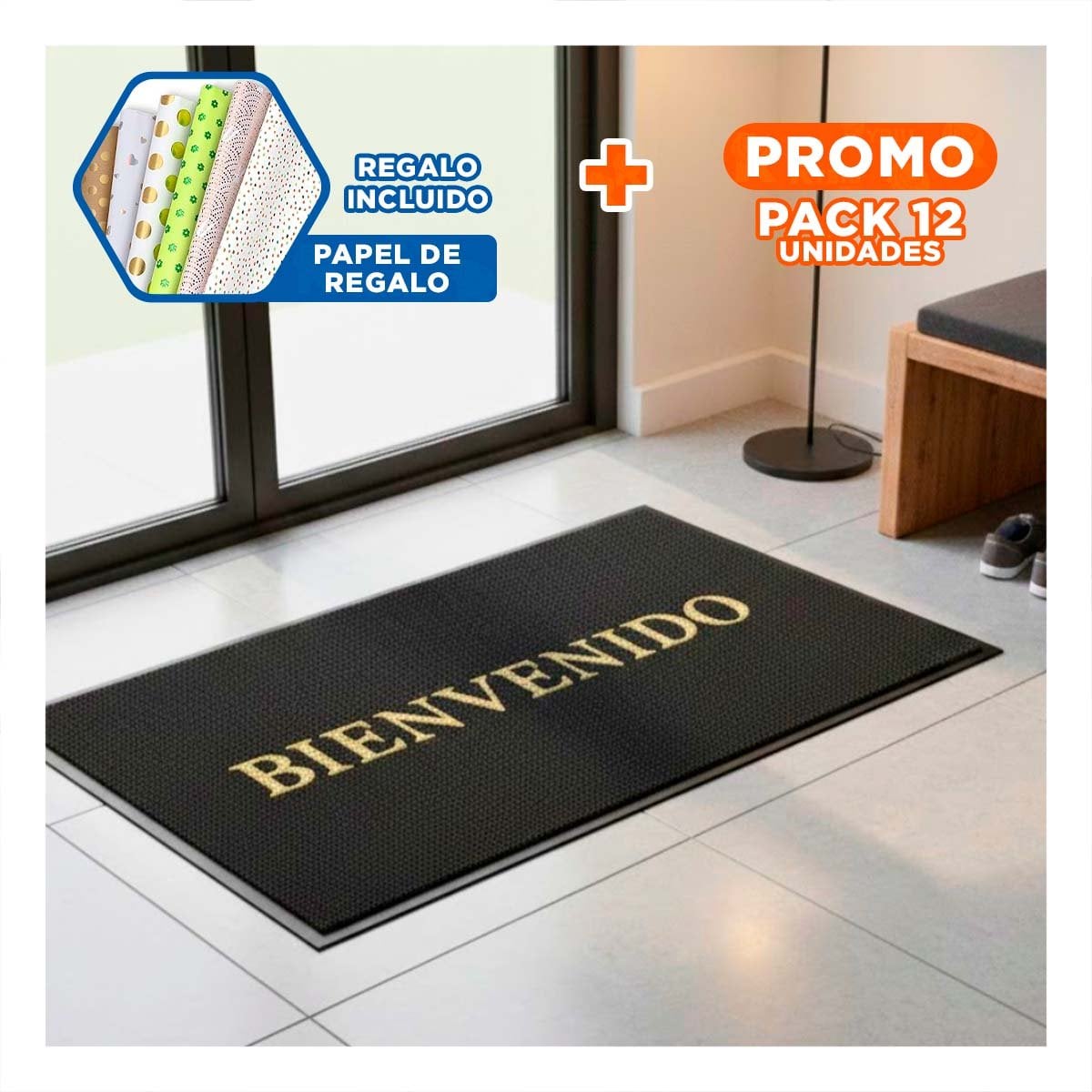 PACK12 TAPIZ RECTANGULAR BIENVENIDO NEGRO PARA SALA COCINA Y ACCESO ...