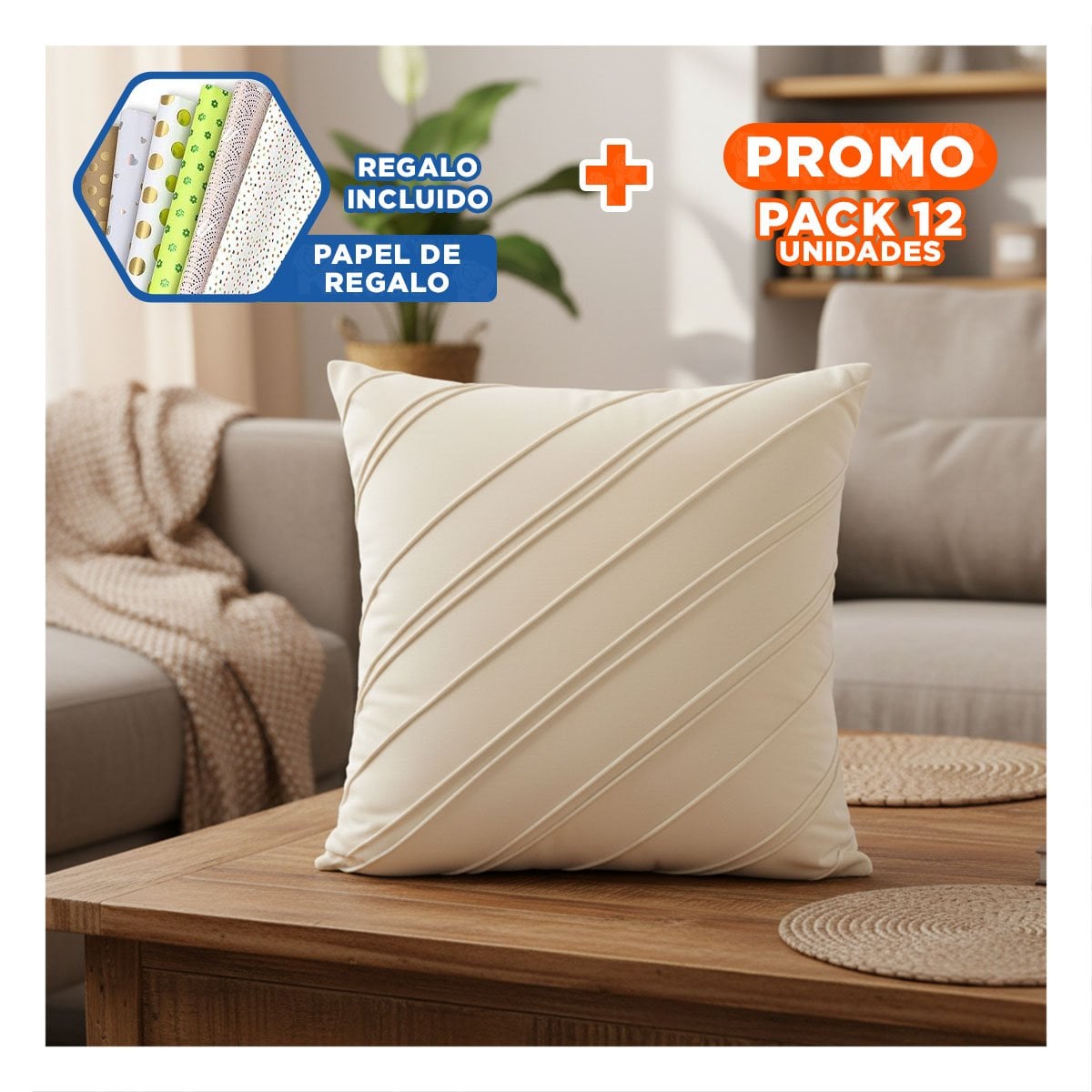 PACK12 FORRO DECORATIVO CON TERCIOPELO CREMA Y LECTURA DIAGONAL ...