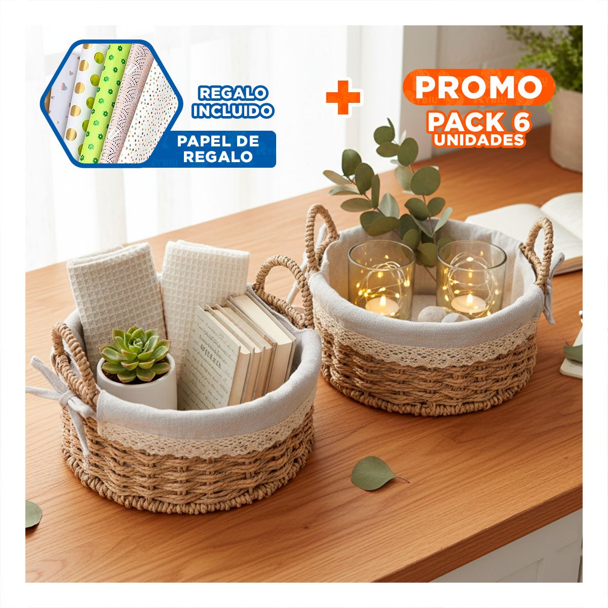 PACK6 COLECCION 2 CANASTO CIRCULAR TEJIDO CON FORRO BEIGE Y PLOMO PARA ...