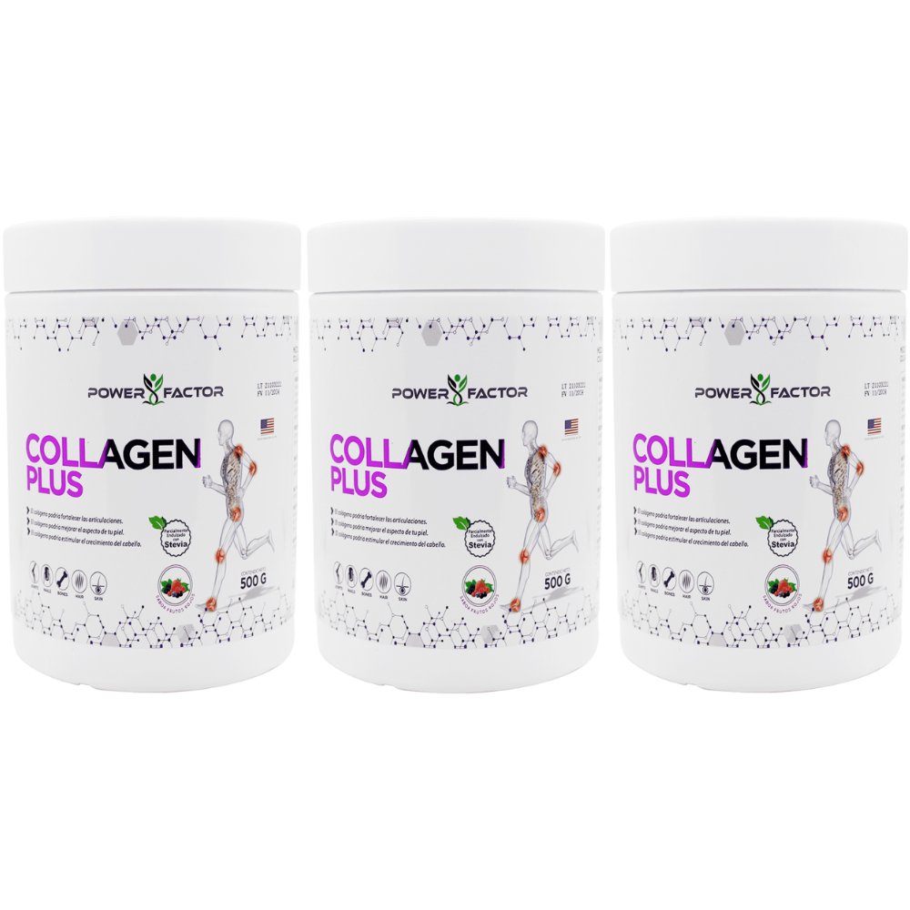 PACK TRÍO COLÁGENO POWER FACTOR POLVO COLLAGEN PLUS FRASCO 500 G