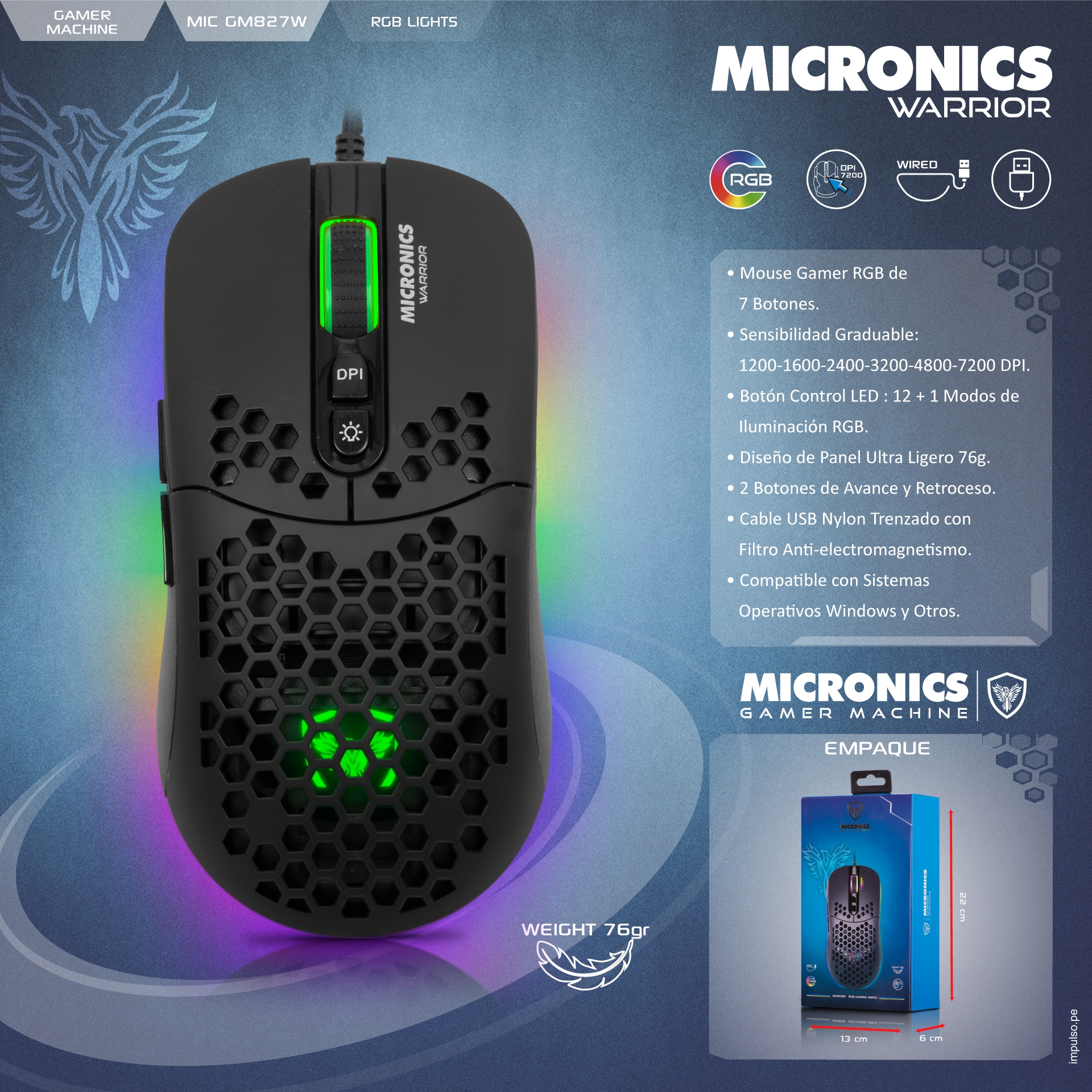 Ripley - MOUSE GAMER INALÁMBRICO MICRONICS GM827 NEGRO RGB 7B 7200DPI ...