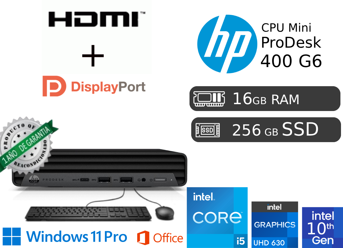 PRODESK MINI 400 G6 I5 10MA 16GB RAM 256GB SSD REACONDICIONADA 1 AÑO DE ...