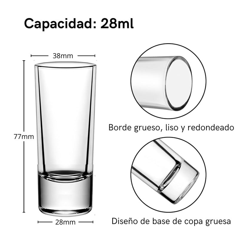 VASO SHOT WHISKY TEQUILA 28ML SET 6 VASOS SHOT DE VIDRIO