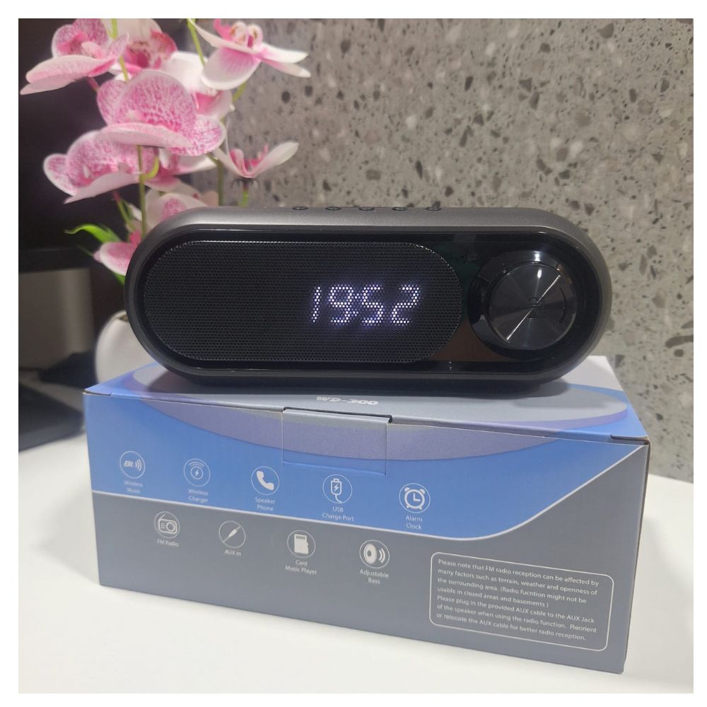 PARLANTE DESPERTADOR RELOJ BLUETOOTH CARGA INALAMBRICA