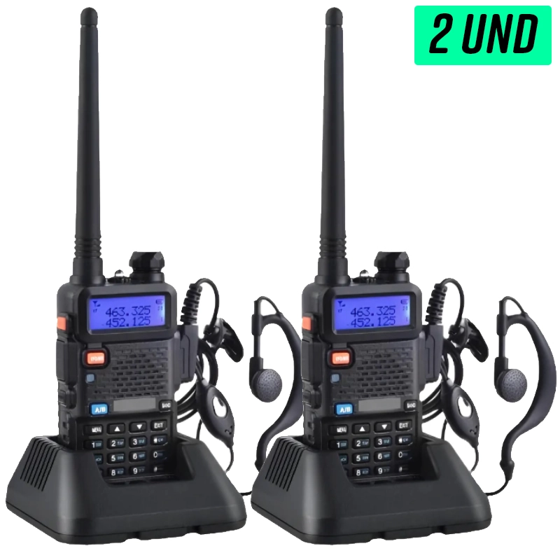KIT 2 WALKIE TALKIE PANTALLA RADIO 2 VIAS ST-UV5R 128 CANALES 1-7 KM