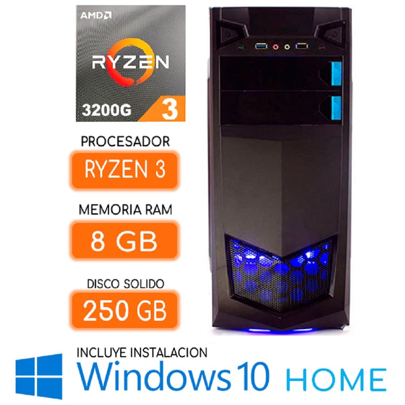 Ripley - COMPUTADORA AMD RYZEN 3 3200G RAM 8GB SSD 250GB WIND.10 CPU PC
