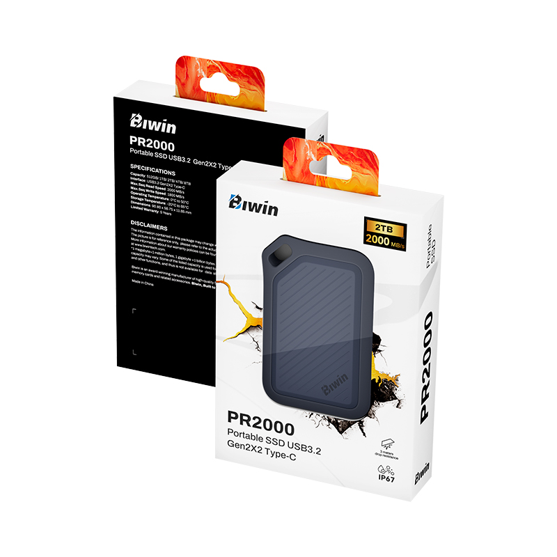 DISCO SÓLIDO EXTERNO 2 TB BIWIN AMBER PR2000 NEGRO