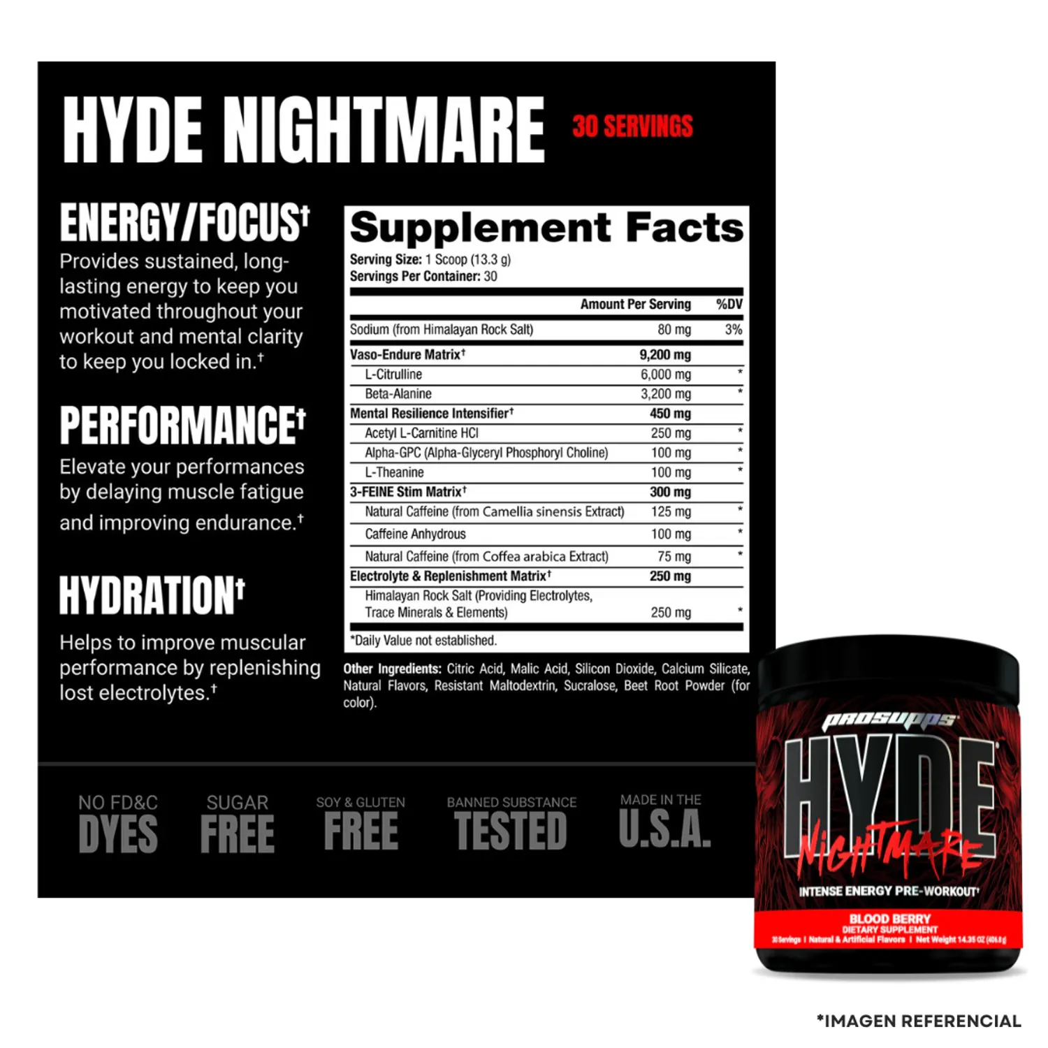 HYDE NIGHTMARE PRE ENTRENO 30 SERV, PROSUPPS OXIDO NITRICO SABOR BLOOD ...