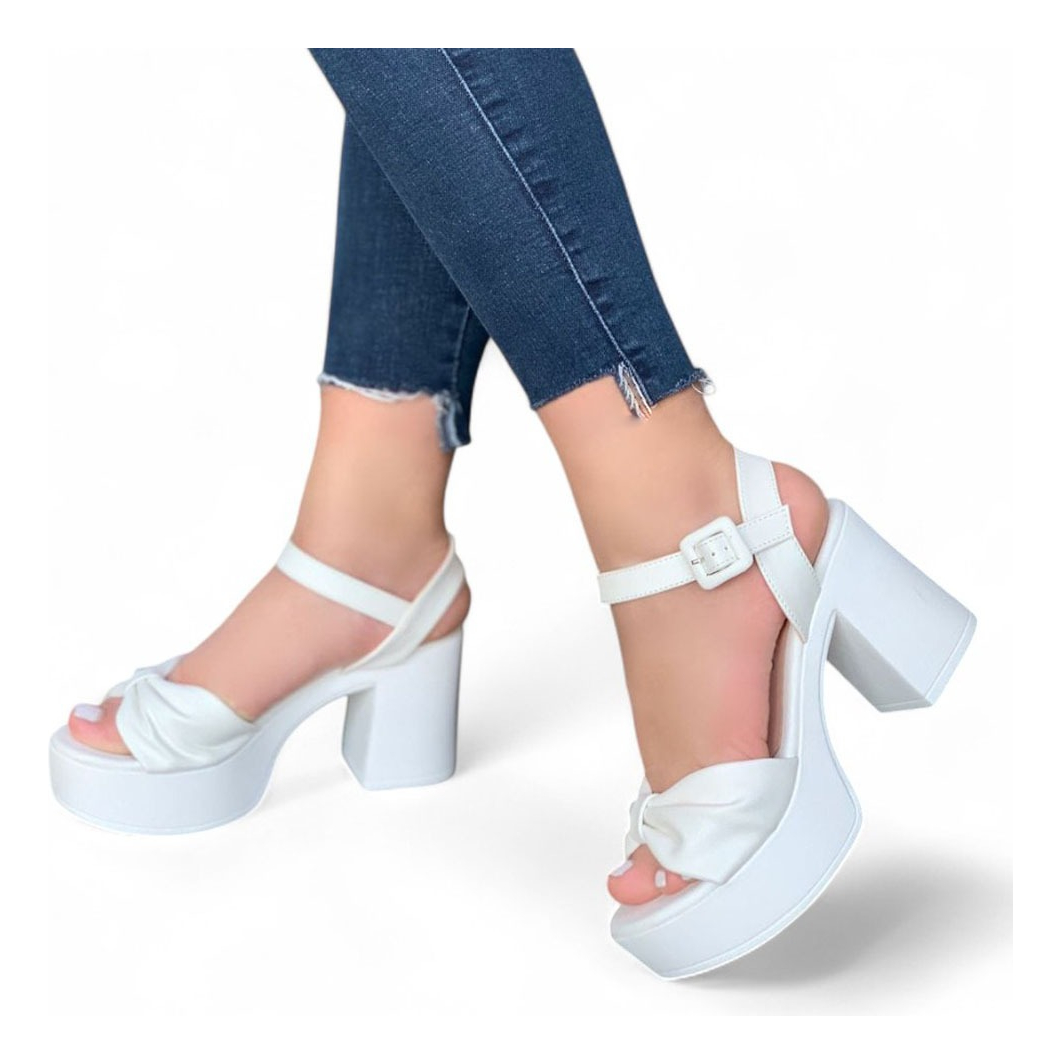 Ripley - SANDALIAS MUJER BLANCO TACO 7 MOÑO 1431L-60