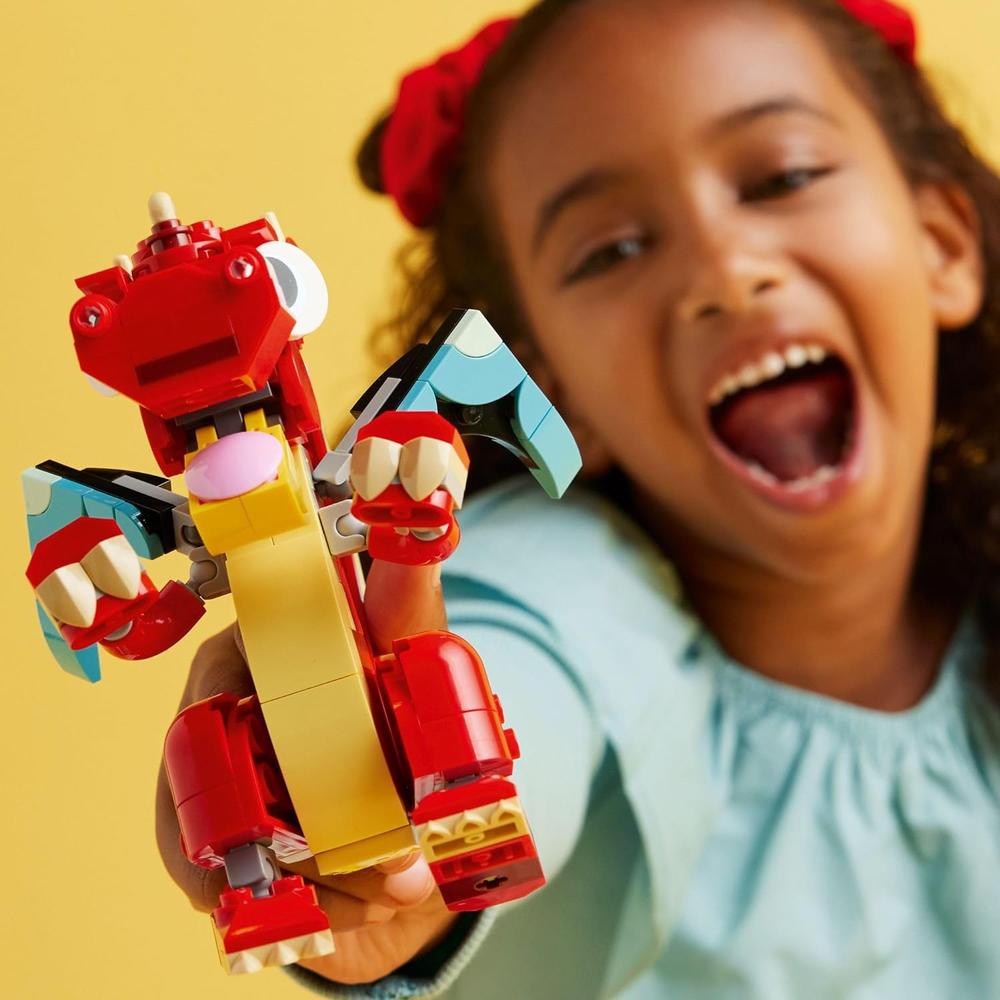LEGO CREATOR 3 EN 1 DRAGÓN ROJO, SE TRANSFORMA EN PEZ O FÉNIX