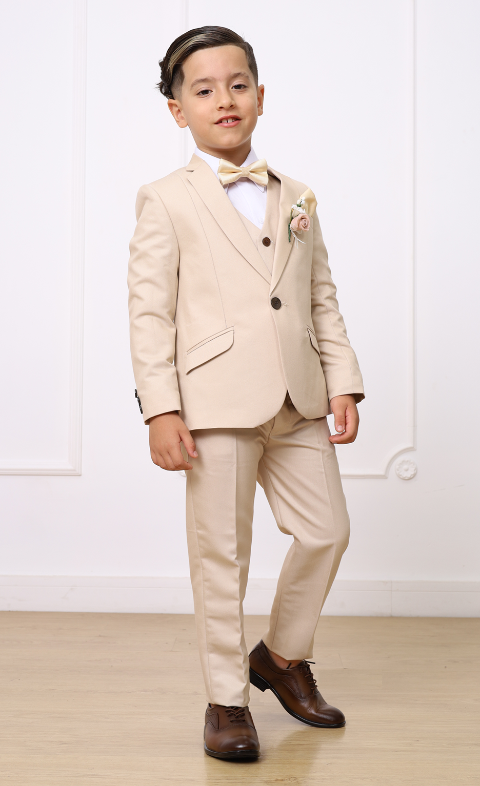TERNO LINO NIÑO LIMA FASHION KIDS BEIGE GALA 3 PIEZAS SOFISTICADO