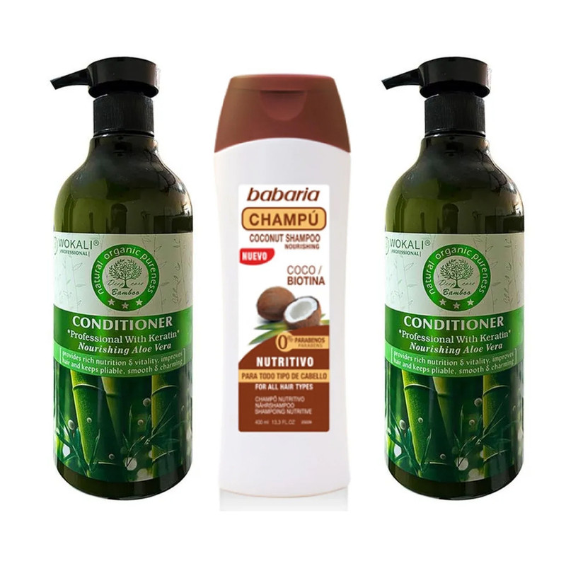 Ripley - PACK DE SHAMPOO COCO BABARIA + 02 ACONDICIONADOR BAMBOO WOKALI