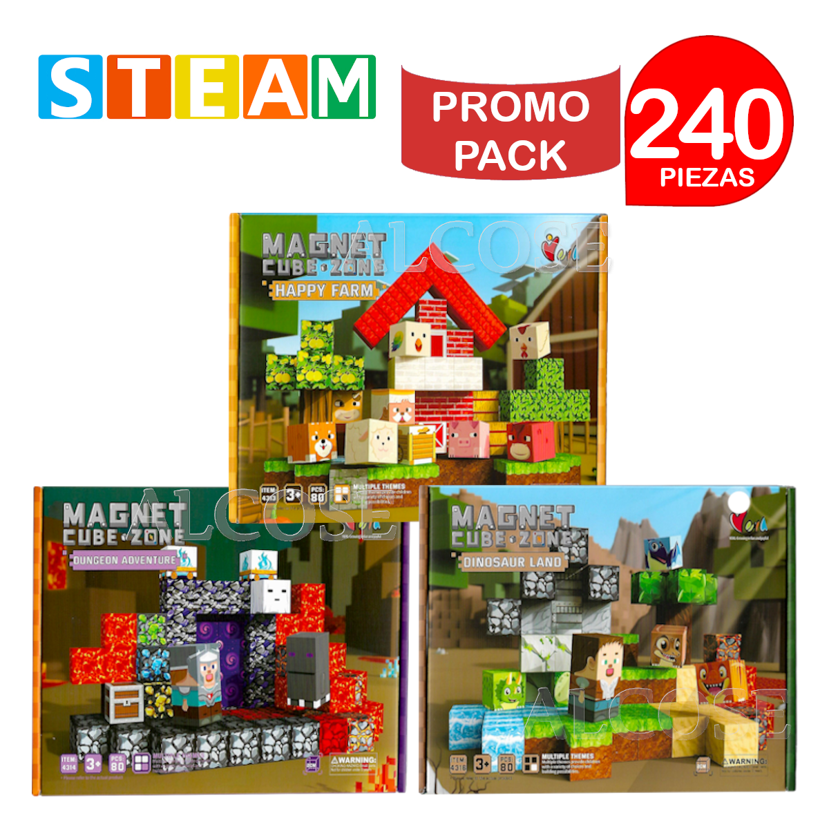 CUBOS MAGNÉTICOS 3D DIDÁCTICOS STEAM PROMO PACK 240 PIEZAS