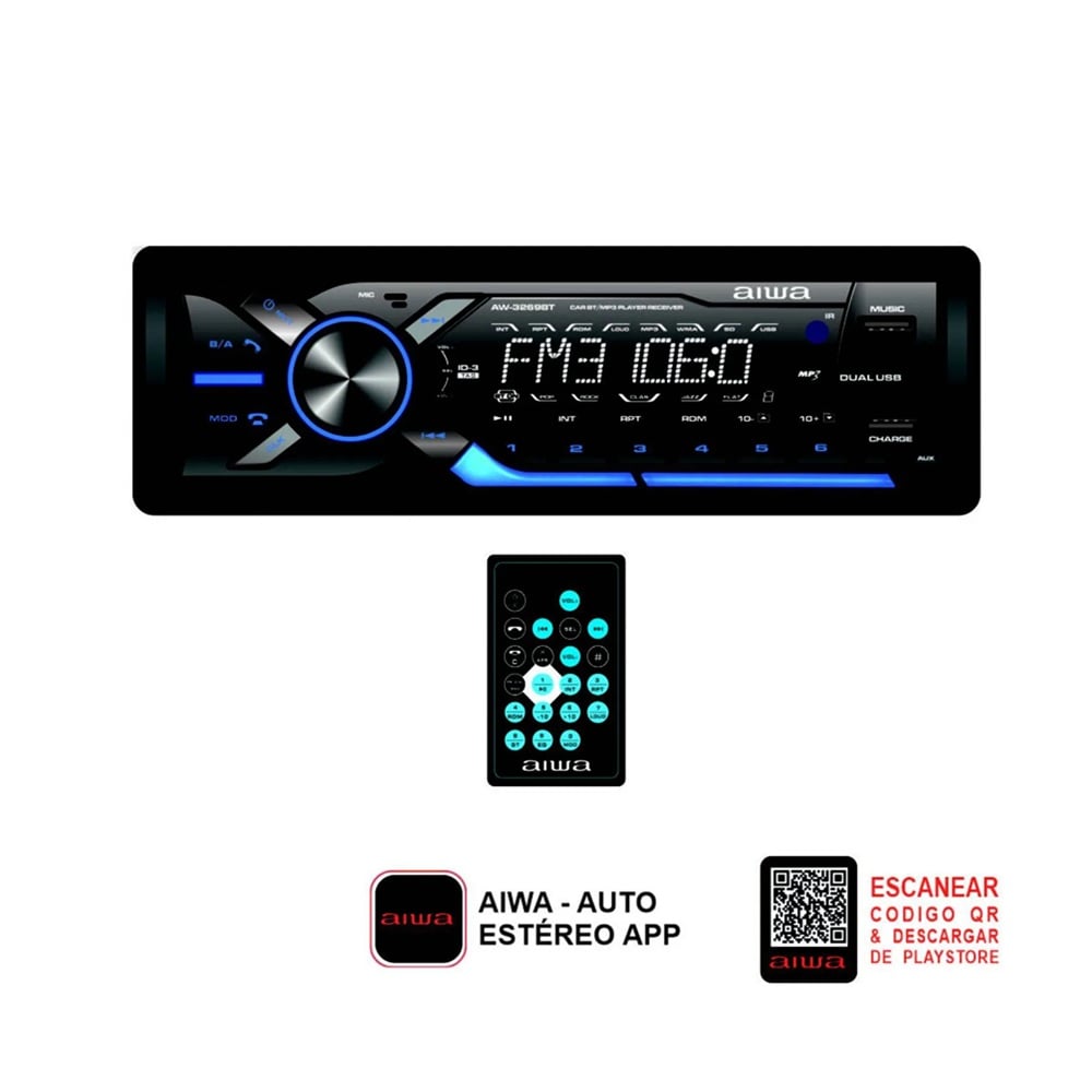 AUTO RADIO CON CONTROL AIWA BLUETOOTH USB APP AW-3269BT