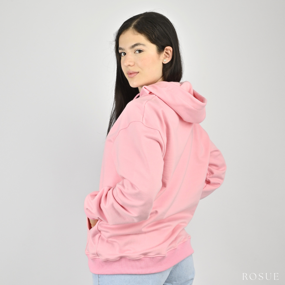 POLERA ROSA CON CAPUCHA OVERSIZE HOODIE