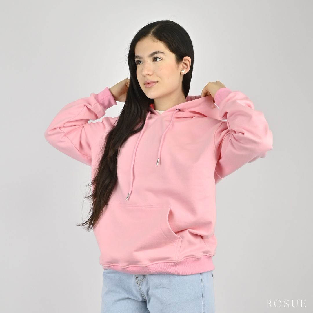 POLERA ROSA CON CAPUCHA OVERSIZE HOODIE