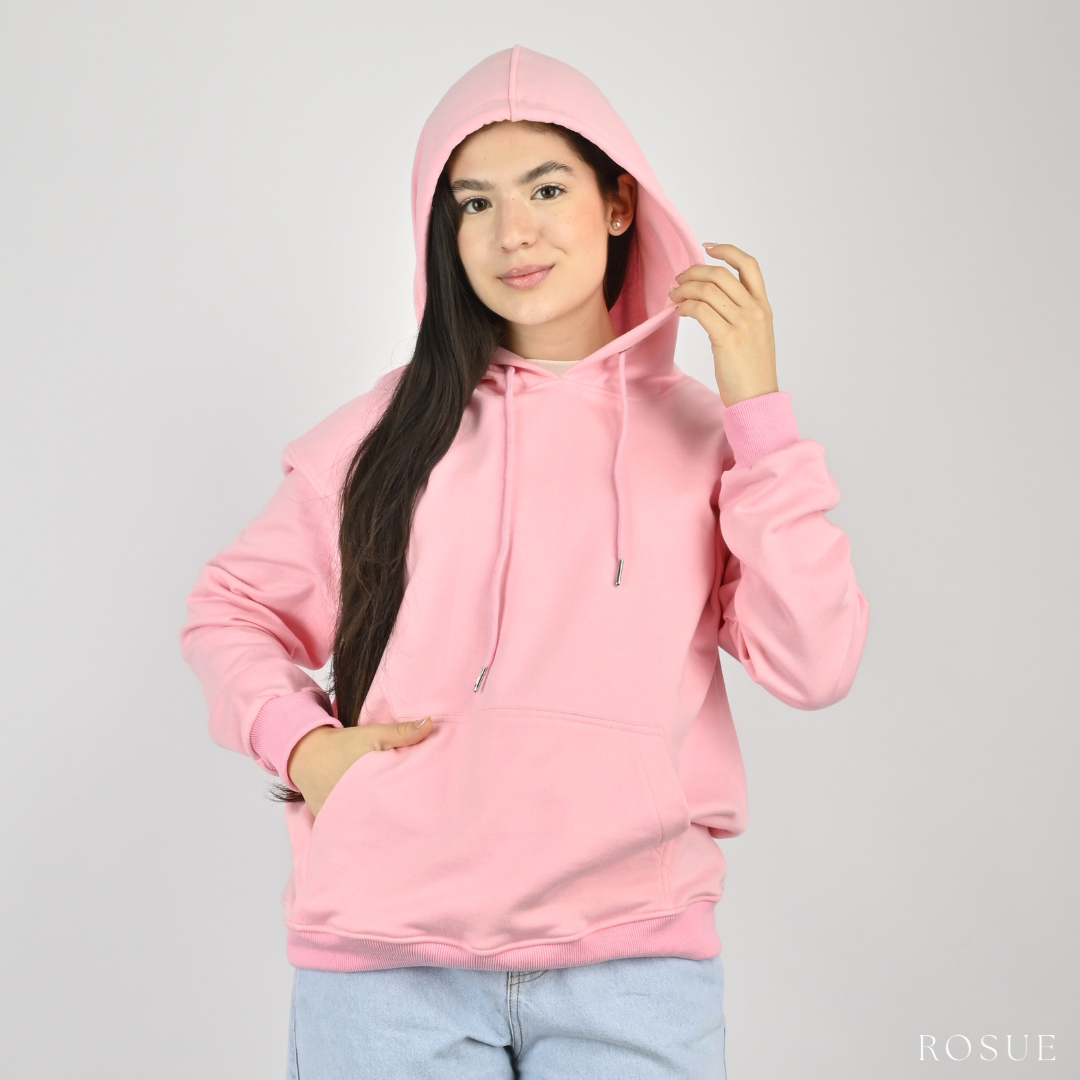 POLERA ROSA CON CAPUCHA OVERSIZE HOODIE