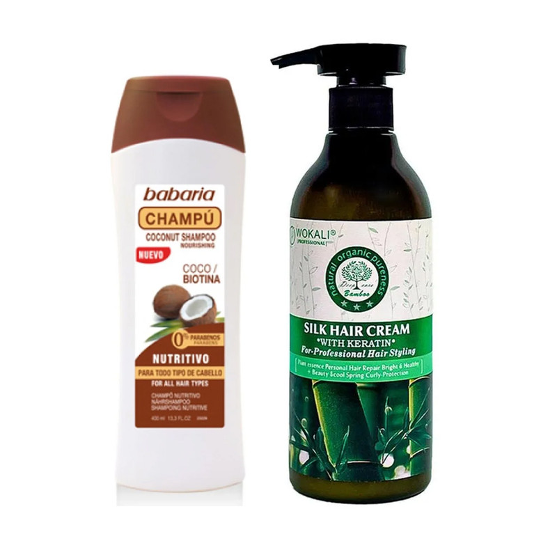 Ripley - PACK DE SHAMPOO DE COCO BABARIA + CREMA PARA EL PELO BAMBOO WOKALI