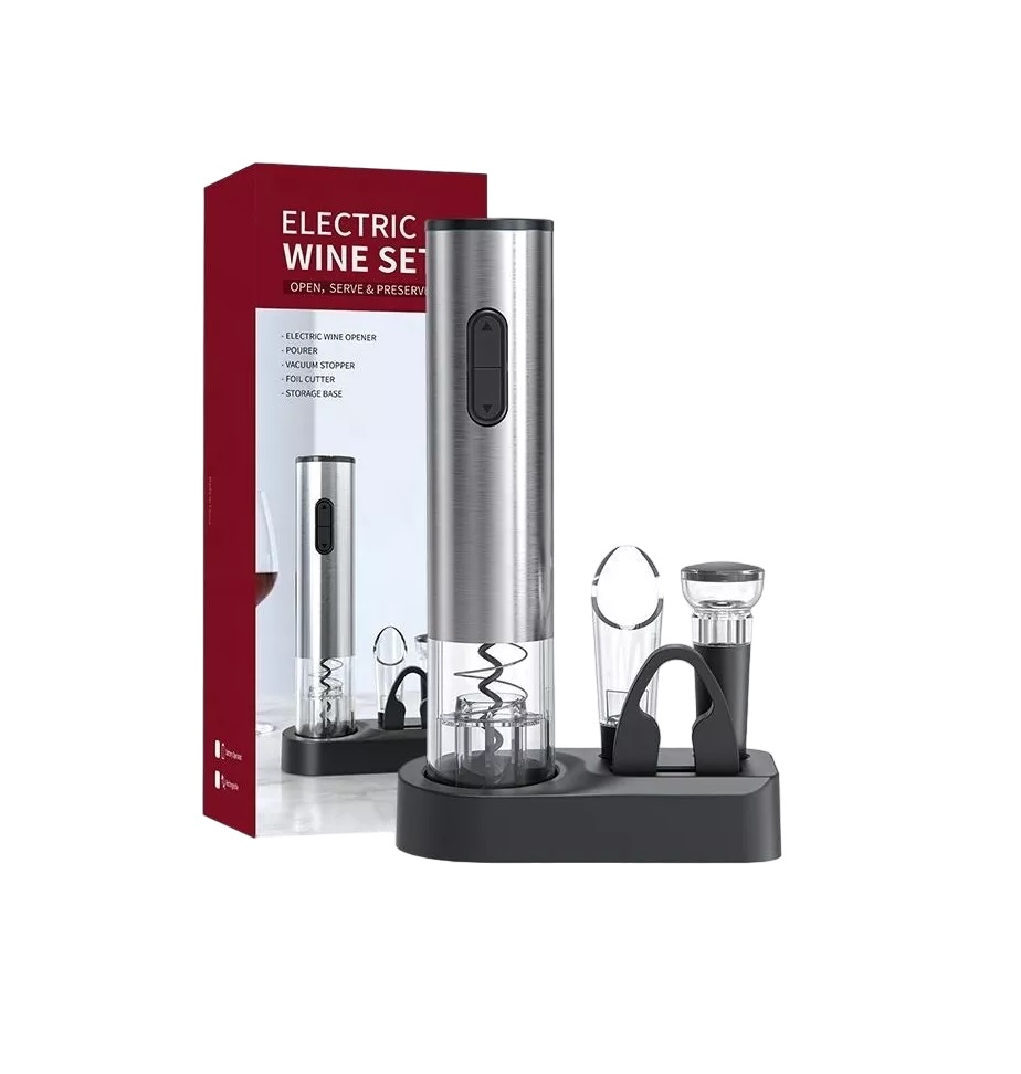 KIT 4 EN 1 CON DESCORCHADOR ELÉCTRICO + BOQUILLA VERTEDORA + TAPÓN DE ...