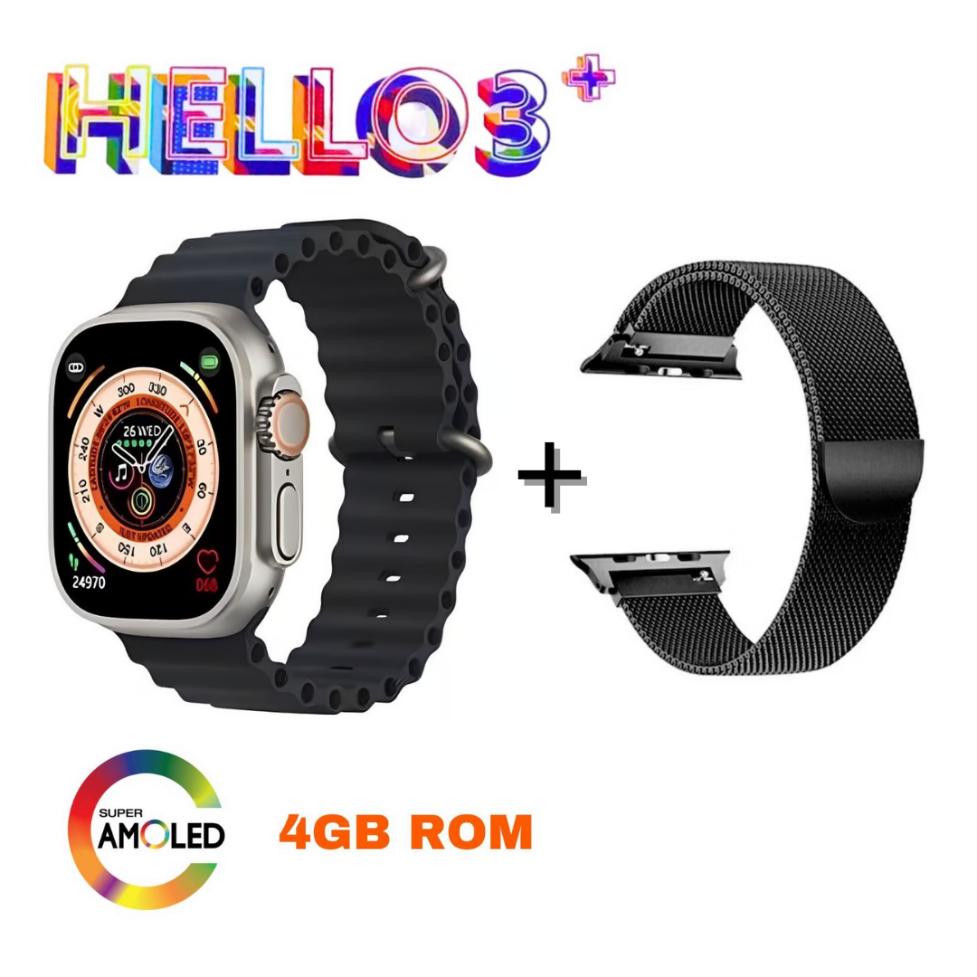 Ripley - SET SMARTWATCH HELLO 3 PLUS 4GB AMOLED + CORREA METALICA