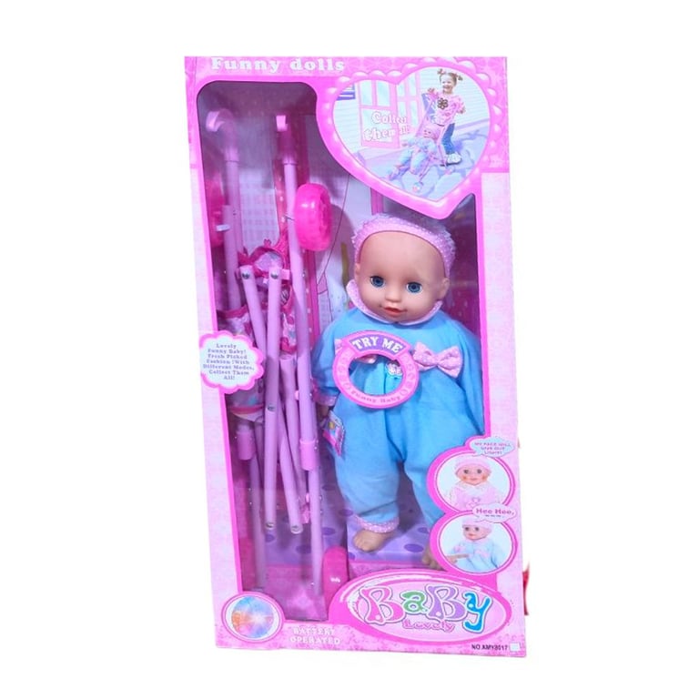 Ripley - MUÑECA CON COCHE PARA NIÑAS AZUL