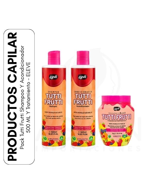 PACK TUTTI FRUTTI SHAMPOO Y ACONDICIONADOR 500 ML Y TRATAMIENTO - ELEVE