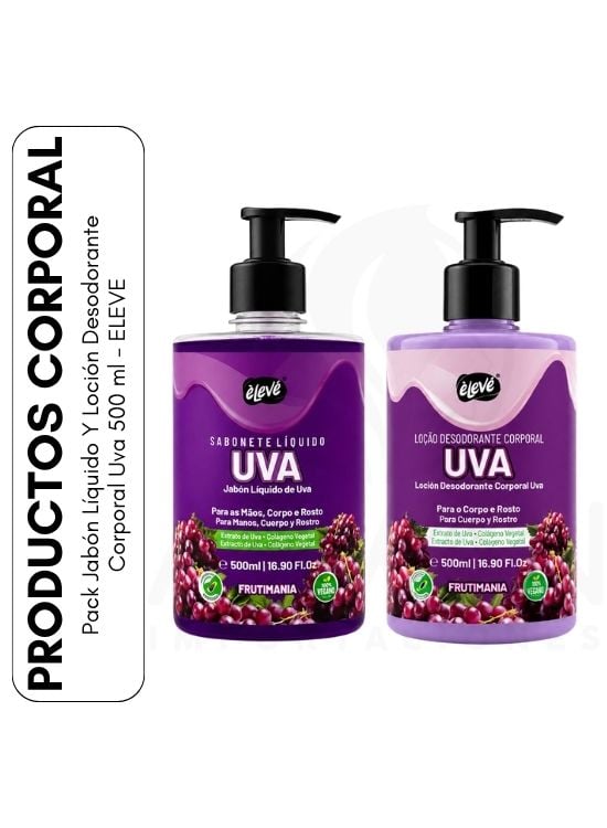 PACK JABÓN LÍQUIDO Y LOCIÓN DESODORANTE CORPORAL UVA 500 ML - ELEVE