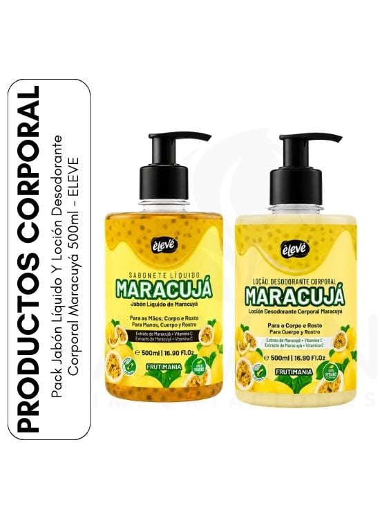 PACK JABÓN LÍQUIDO Y LOCIÓN DESODORANTE CORPORAL MARACUYÁ 500ML - ELEVE