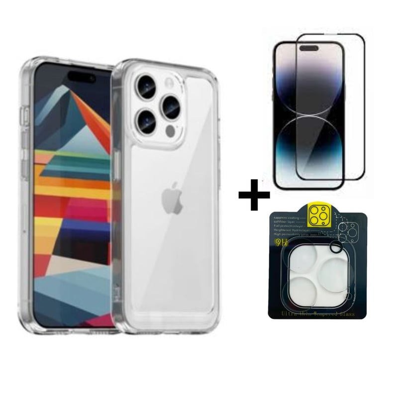 Ripley - CASE 15 PRO MAX TRANSPARENTE + MICA PANTALLA + MICA CÁMARA
