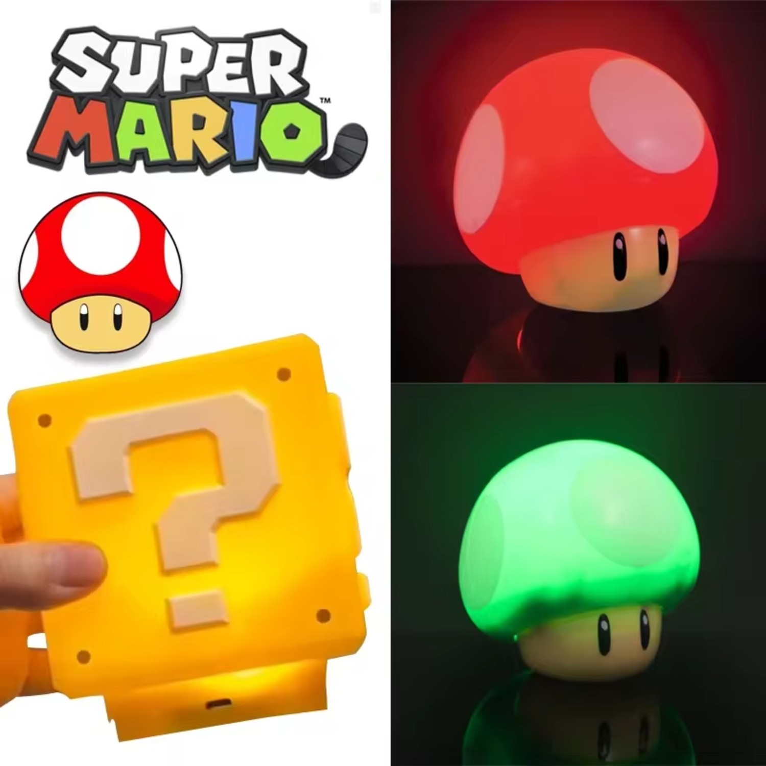 Ripley - COMBO 2 LAMPARAS HONGUITOS + CUBO CON SONIDOS MARIO BROSS