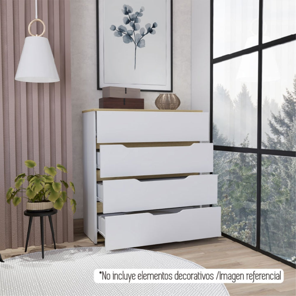 COMODA Z-80 BI-COLOR 4 CAJONES - BLANCO / DUNA