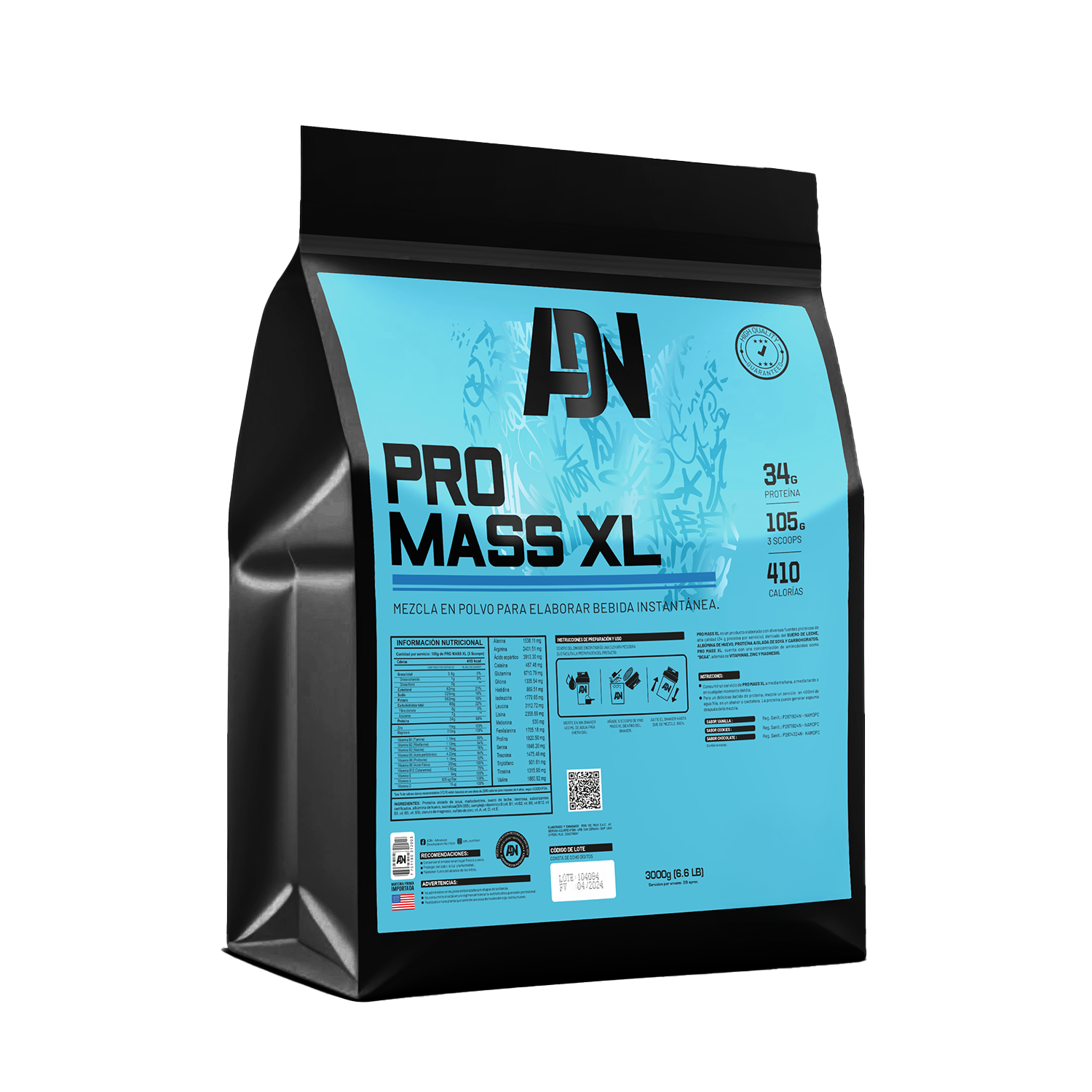 GANADOR DE MASA PRO MASS XL ADN VAINILLA 3KG