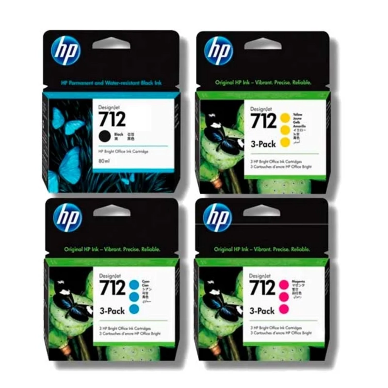 KIT TINTAS HP 712 3 PACK CIAN MAGENTA AMARILLO + NEGRO 80ML