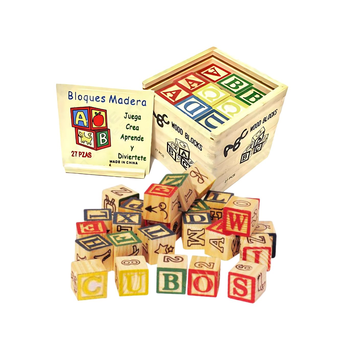 SET DIDÁCTICO CAJA DE 27 CUBOS DE MADERA PARA NIÑOS