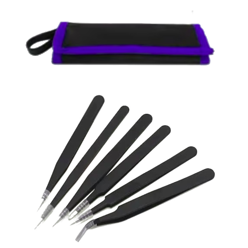KIT PINZAS ANTI ESTÁTICAS + CASE ESTUCHE TRANSPORTADOR PRECISIÓN ACERO ...