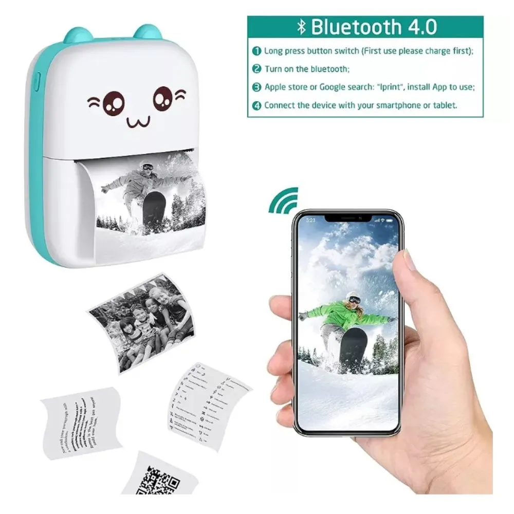 MINI IMPRESORA PORTATIL TERMICO KAWAI BLUETOOTH Y CABLE USB RECARGABLE ...