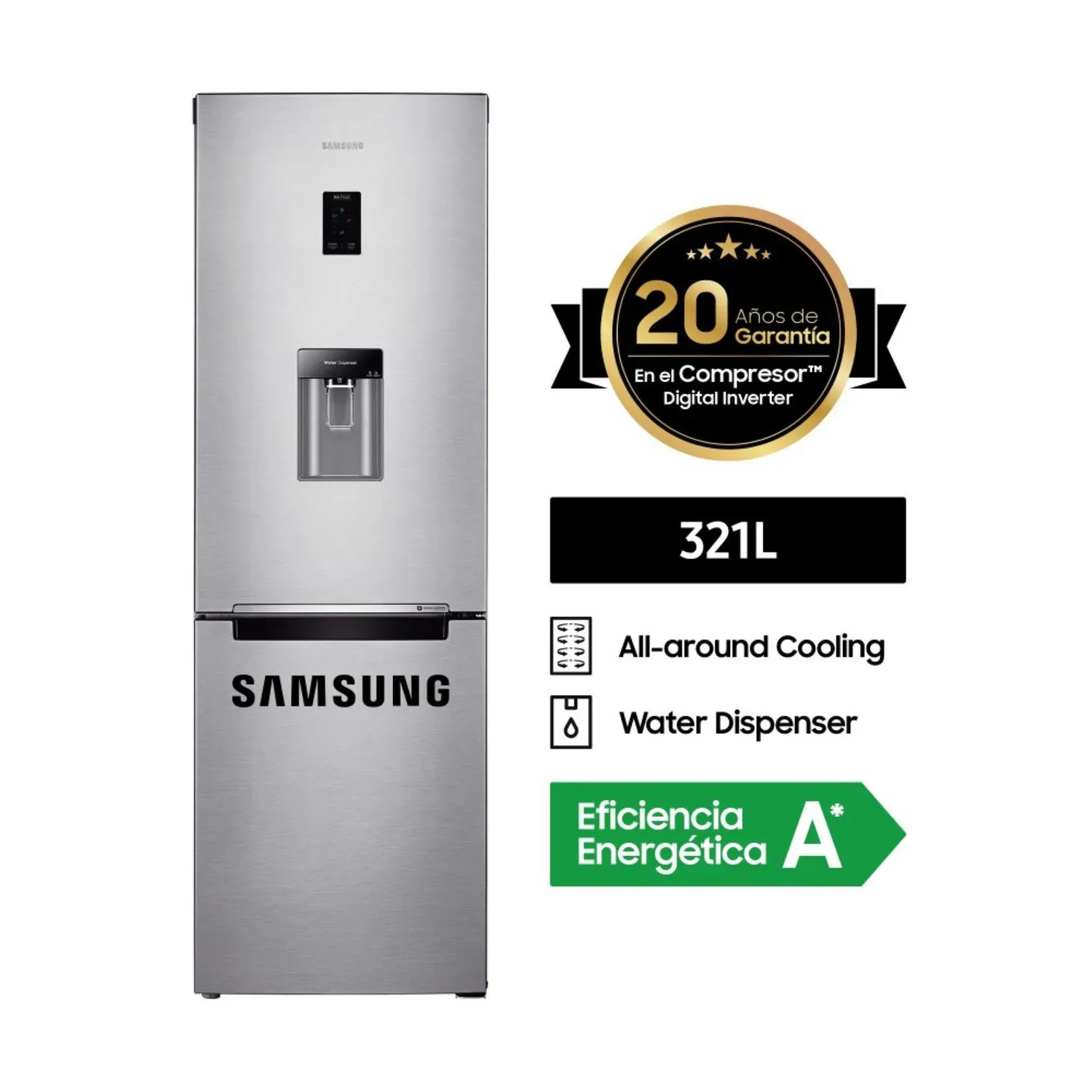 REFRIGERADORA SAMSUNG 321L BOTTOM FREEZER 2 PUERTAS RB33J3830SA/PE