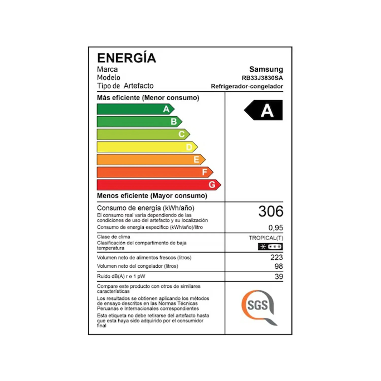 REFRIGERADORA SAMSUNG 321L BOTTOM FREEZER 2 PUERTAS RB33J3830SA/PE