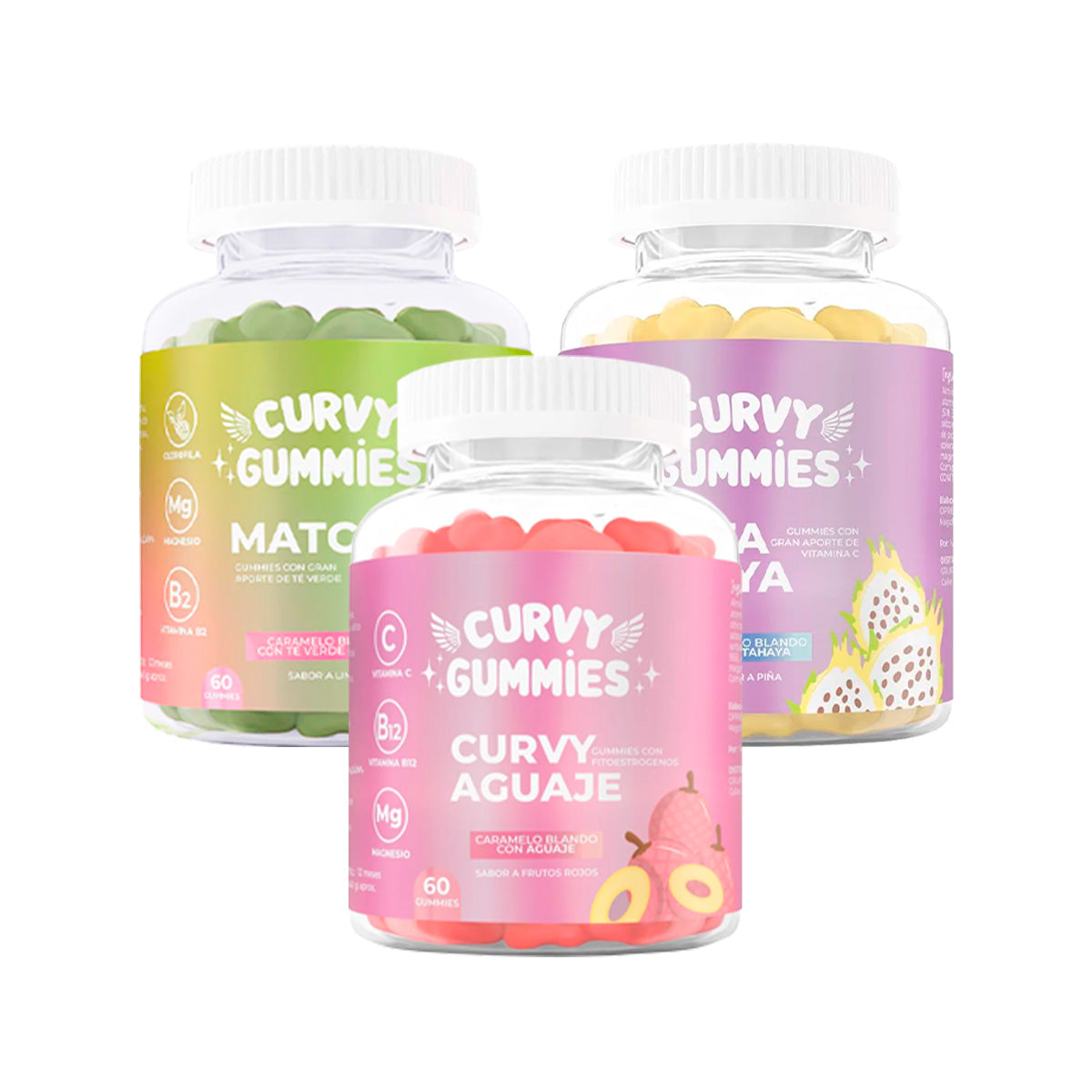SUPLEMENTO DE MATCHA 60 GOMITAS CURVY GUMMIES | SUPLEMENTO PITAHAYA 60 ...