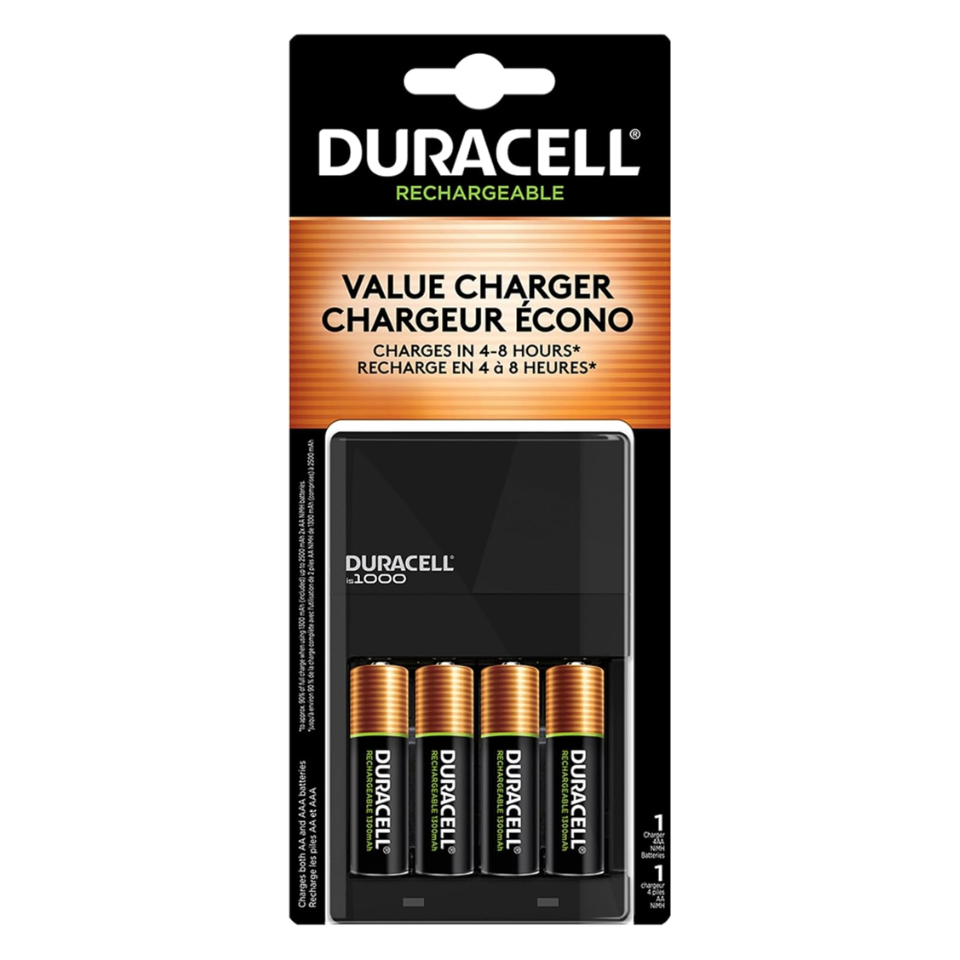 KIT CARGADOR DE PILAS AA RECARGABLES DURACELL + 4 BATERÍAS AA 1300MAH