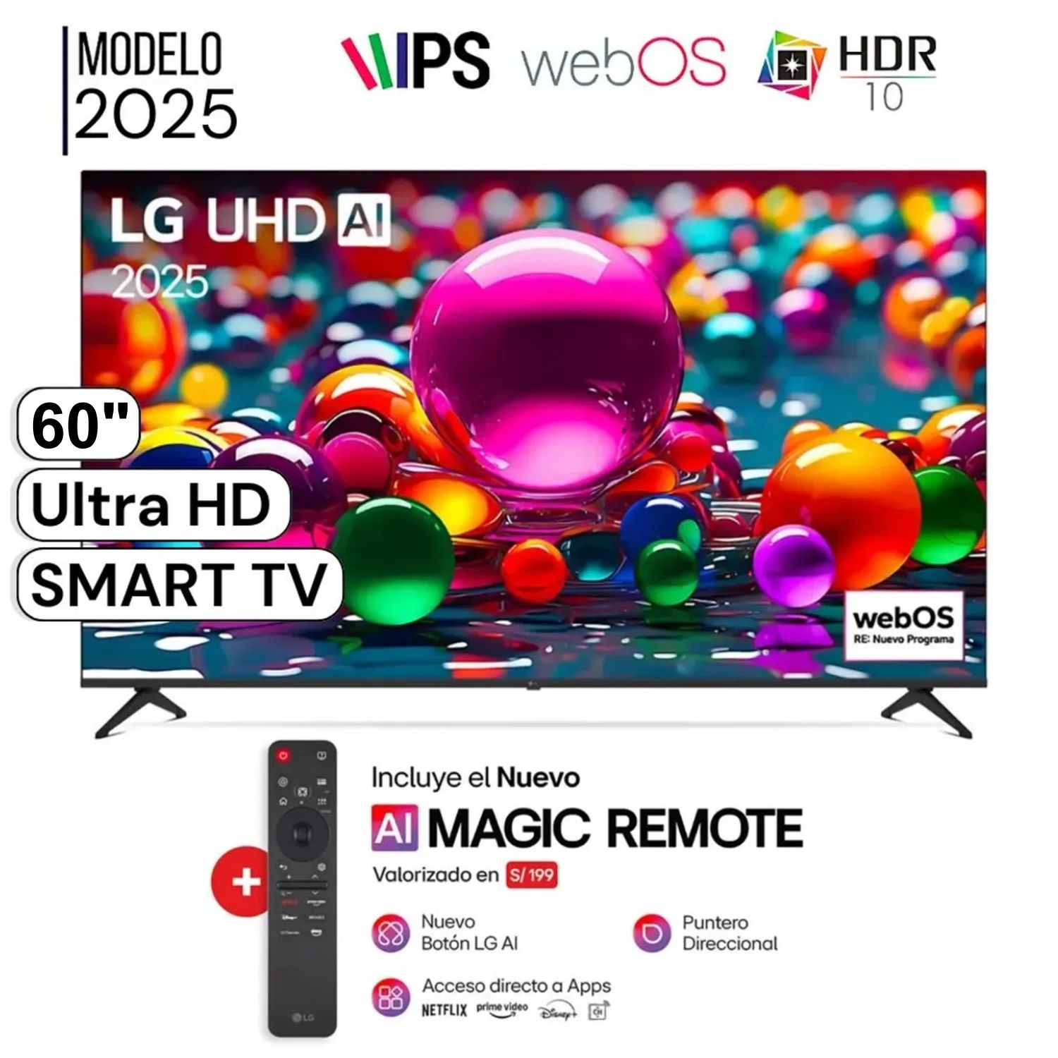 TELEVISOR LG 60 SMART UHD 4K THINQ AI 60UA8050PSA + MAGIC REMOTE