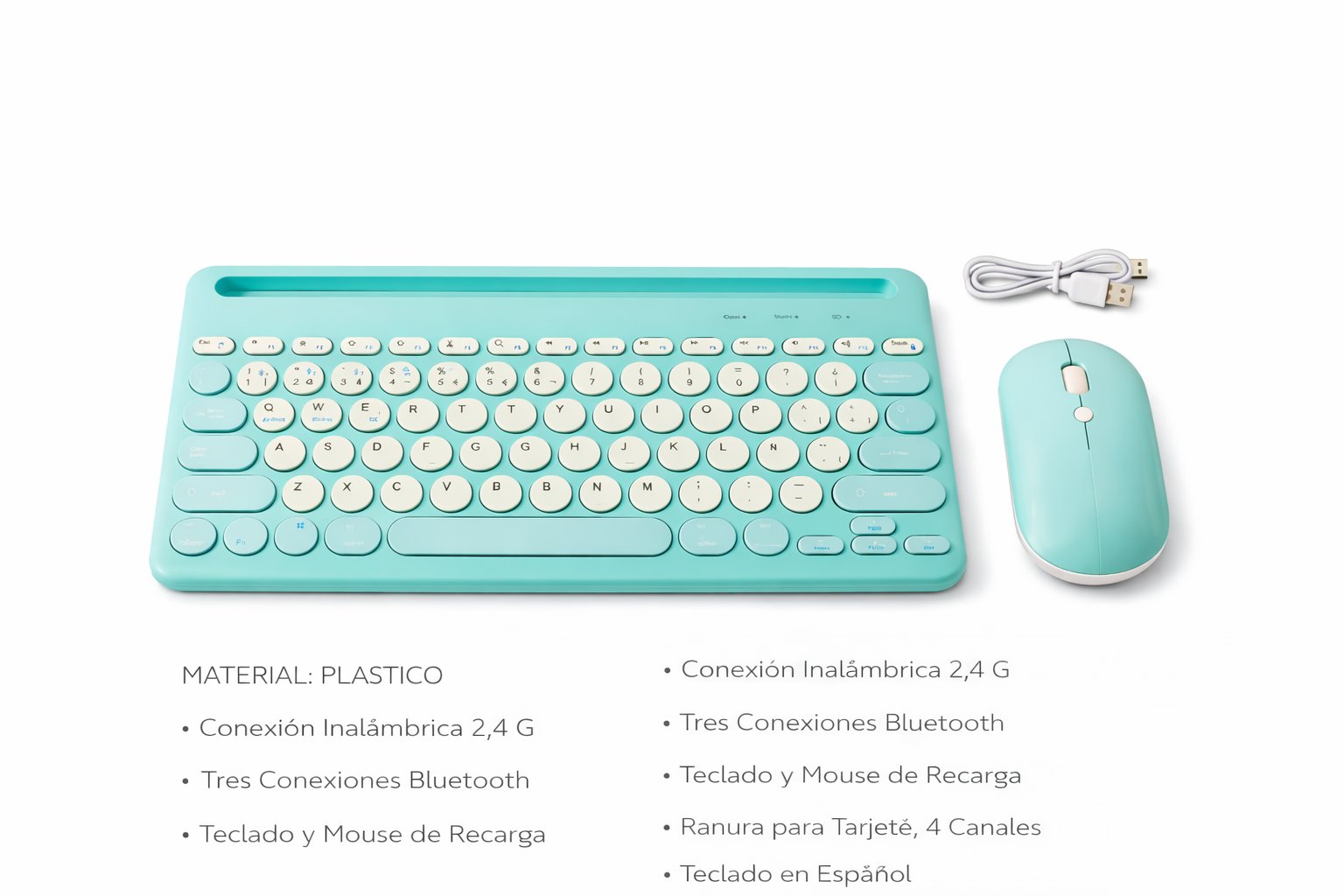 KIT TECLADO Y MOUSE INALÁMBRICO RECARGABLE BLUETOOTH - TURQUESA