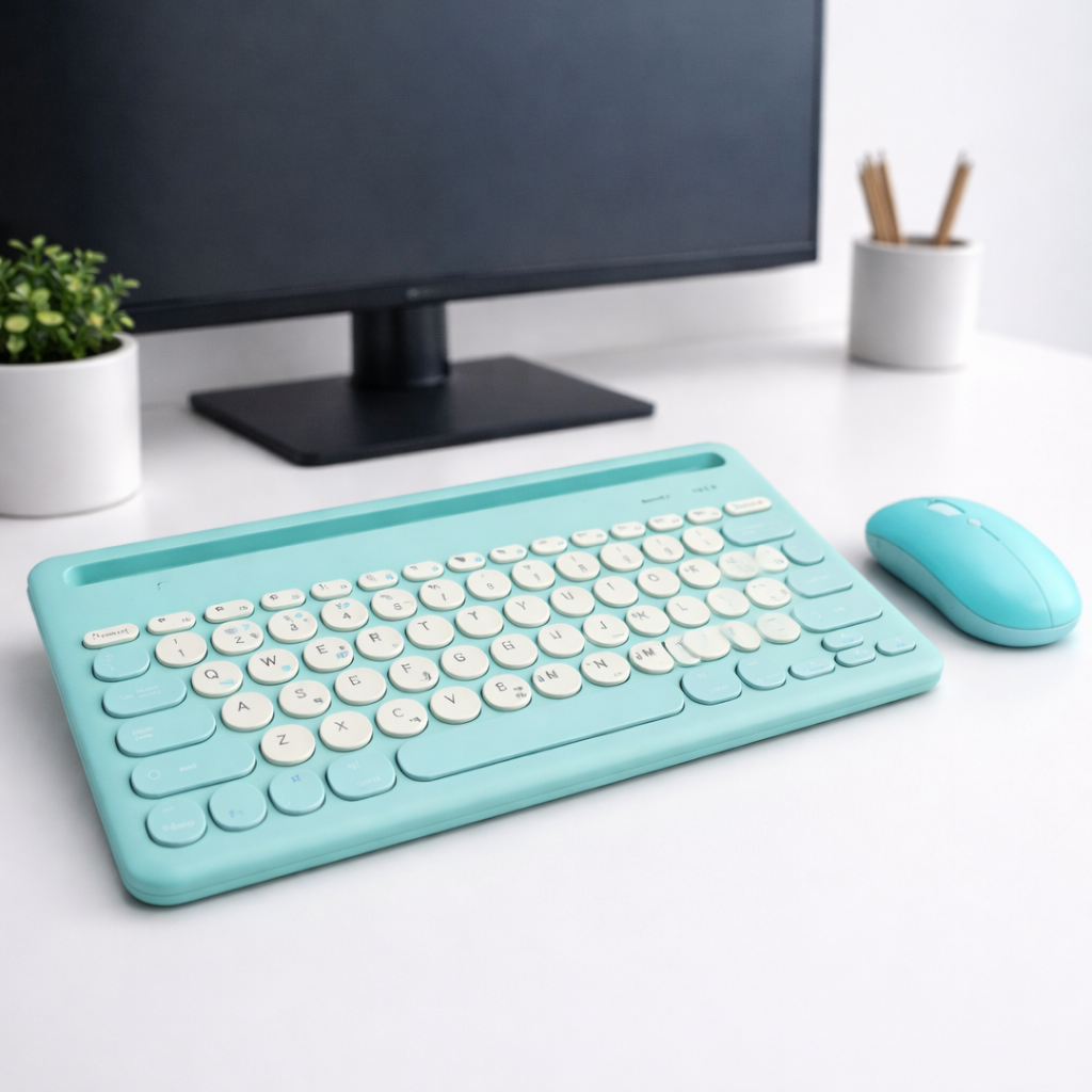 KIT TECLADO Y MOUSE INALÁMBRICO RECARGABLE BLUETOOTH - TURQUESA