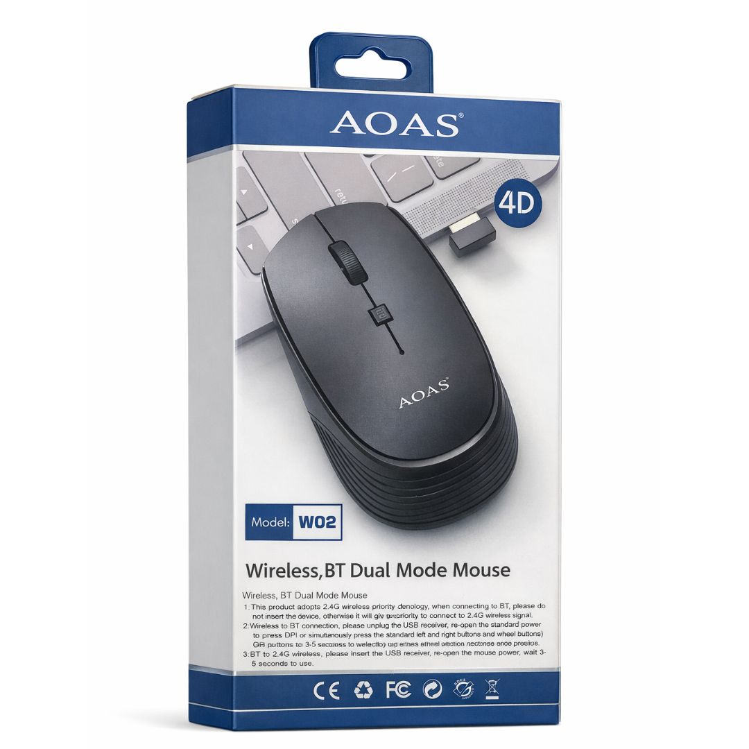 MOUSE INALÁMBRICO AOAS W02 DUAL MODE BLUETOOTH + 2.4G RECARGABLE 1600 ...