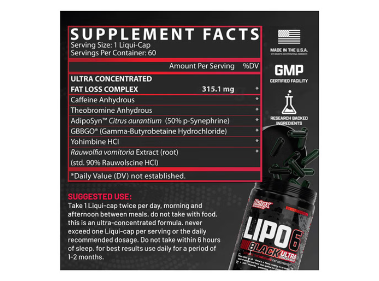 LIPO 6 BLACK ULTRA CONCENTRATE 60 CÁPSULAS - QUEMADOR GRASA NUTREX