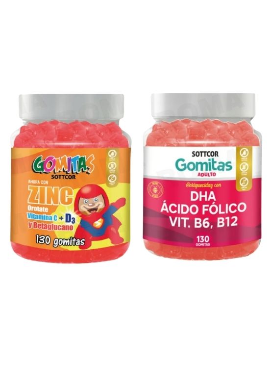 PACK 2 GOMITAS ZINC OROTATE NIÑOS 130UND + GOMITAS DHA ACIDO FOLICO 130UND