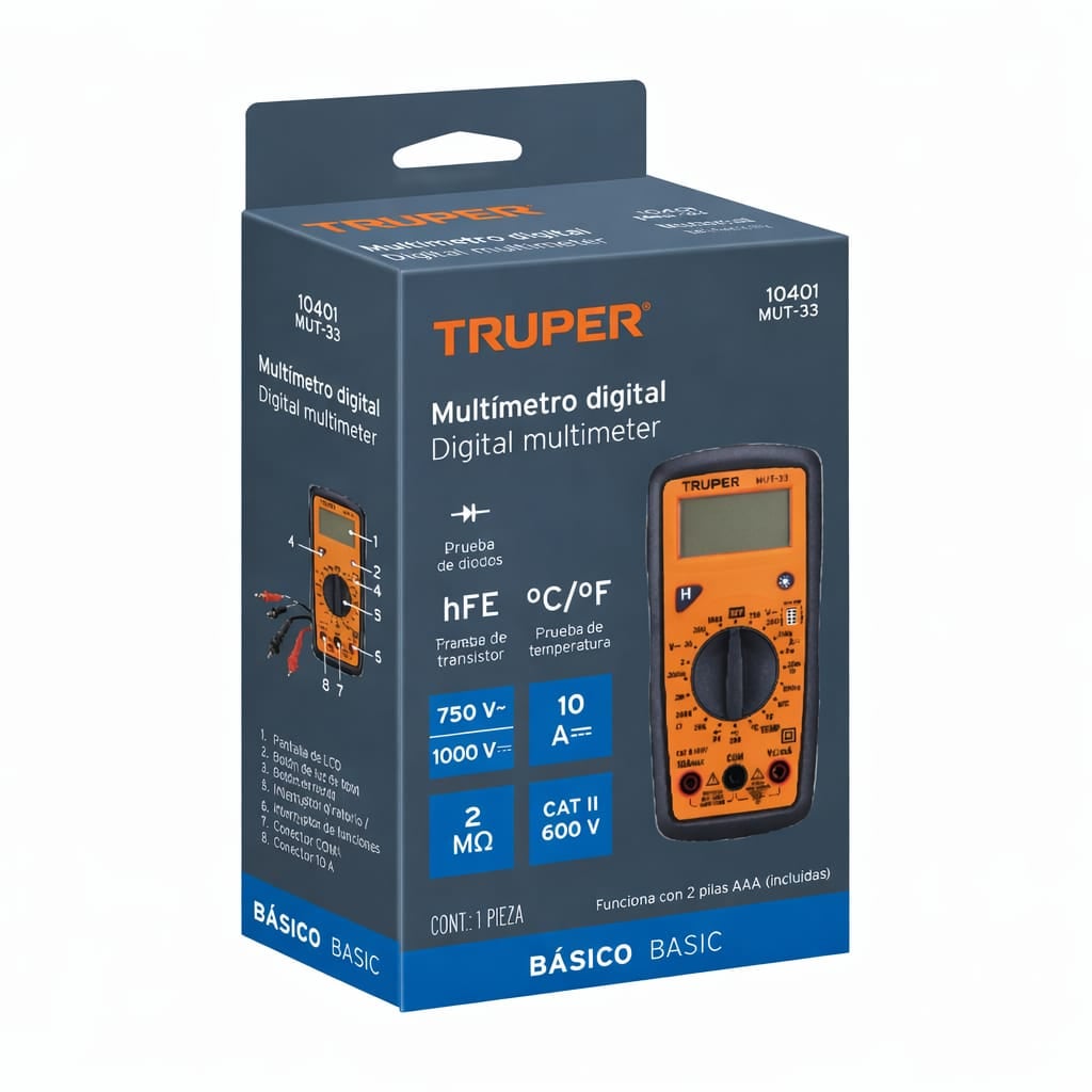 MULTIMETRO DIGITAL TRUPER MUT-33 MEDIDOR ELECTRICO VOLTAJE CORRIENTE ...